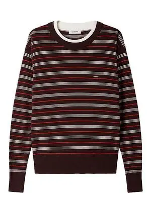 Sandro Striped Round Neck Wool Jumper - Brown