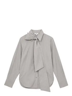 REISS Elwoen Striped Tie-neck Cotton Shirt - Grey