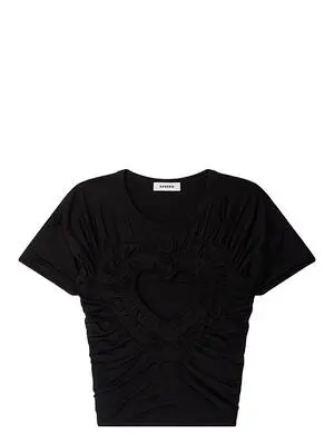 Sandro Heart Cut-out Cropped T-shirt - Black