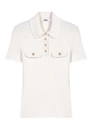 Maje Flap-pocket Slim-fit Knitted Polo Shirt - Ecru