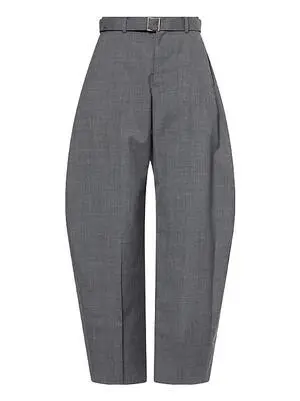 Sacai High-rise Barrel Leg Wool Trousers With Belted Waist - Gray