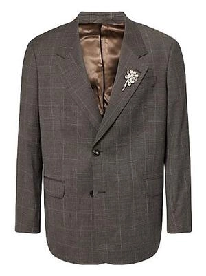 Simone Rocha Checked Notch-lapel Wool Blazer - Peat/pearl/clear