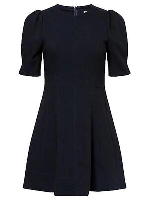 ME+EM Puff-sleeve Fit-and-flare Woven Mini Dress - Navy