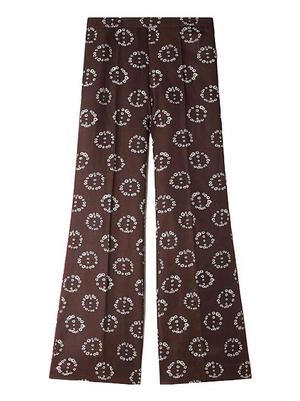 Sandro Floral Flared Woven Trousers - Brown