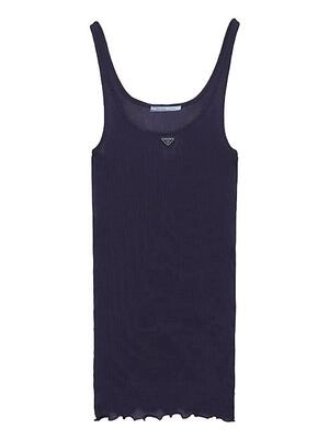 Prada Ribbed Knit Silk Tank Top - Blue
