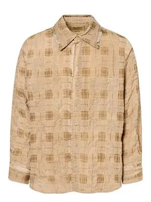 UMA WANG Tab Checked Virgin Wool-blend Shirt - Tan