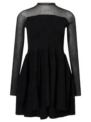 CFCL Pottery Velvet Bell-sleeve Knitted Mini Dress - Black