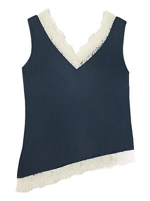 WHISTLES Whistles V-Neck Lace-Trim Satin Top