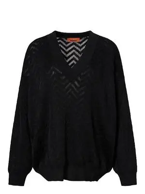 Missoni V-neck Chevron-knit Cotton-blend Jumper - Black