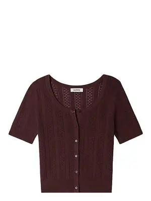 Sandro Short-sleeved Pointelle Knit Cropped Cardigan - Brown