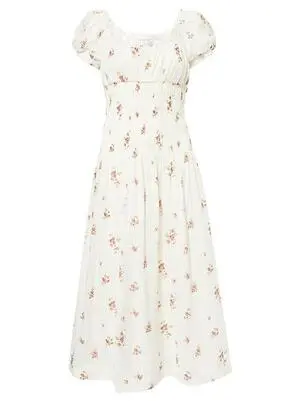 REFORMATION Riva Shirred-waist Cotton-blend Midi Dress - Maven