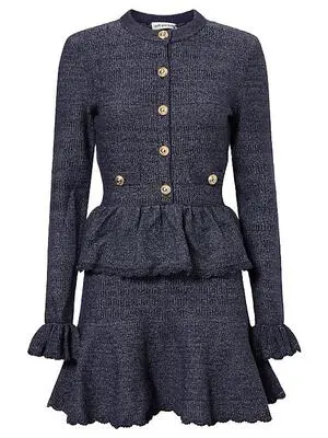 SELF-PORTRAIT Textured Cotton-blend Mini Dress - Navy