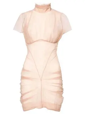 DILARA FINDIKOGLU Ruched Mesh Mini Dress - Nude