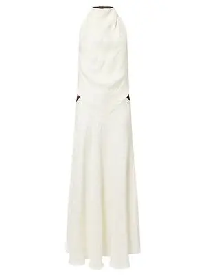 SIEDRES Jeanne Halterneck Jacquard Satin Maxi Dress - Ecru/brown
