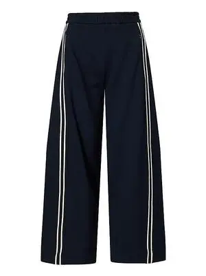 ME+EM Side-stripe Barrel-leg Jersey Trousers - Navy/cream