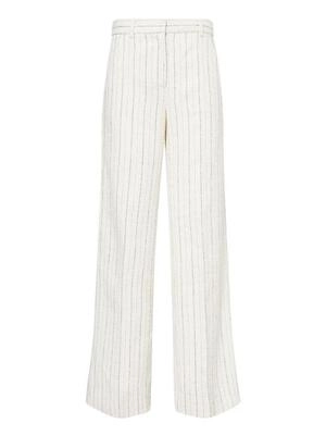 ME+EM Me + Em Leg Elongator Striped Tweed Linen And Cotton-blend Trousers - Ivory