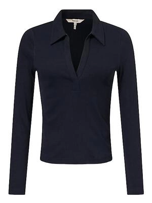 ME+EM V-neck Ribbed Cotton-blend Polo Top - Navy
