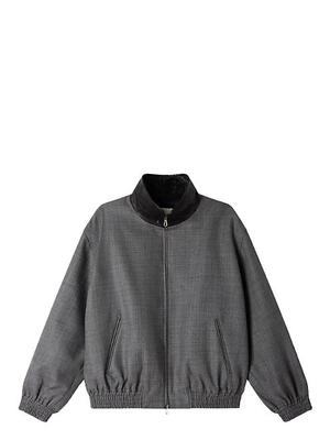 Sandro Relaxed-fit Wool Jacket With Leather Collar - Grey