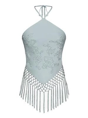 House Of Cb Sareena Hand-embellished Halter Neck Woven Top - Jade