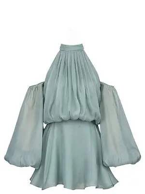 House Of Cb Chantelle Halter-neck Silk-blend Mini Dress - Jade