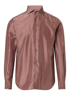 Corneliani Printed Long-sleeve Silk Shirt - Red