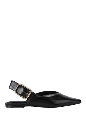 Steve Madden Sianna Leather Slingback Flats With Gold-toned Buckle - Black