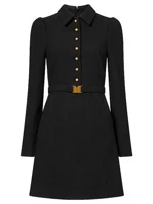 ME+EM Belted Textured Woven Mini Dress - Black