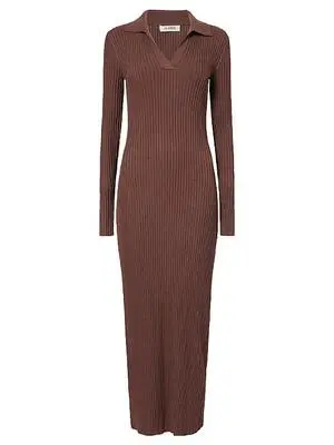 4TH & RECKLESS Corey Ribbed Knit V-neck Maxi Dress - Chocolate