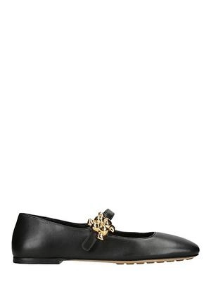Bottega Veneta Lucy Leather Ballerina Flats With Intrecciato Buckle - Black