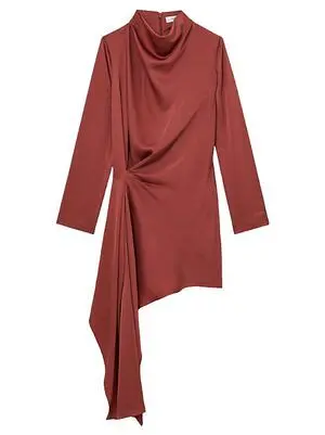 REISS Reiss Bethany Draped Woven Mini Dress Rust Orange