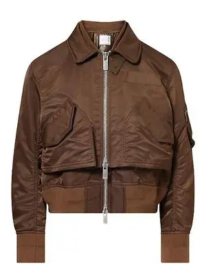 Sacai Overlay Funnel Neck Woven Jacket - Brown