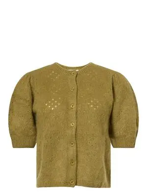 FRAME Airy Short-sleeve Cashmere Cardigan - Deep Olive