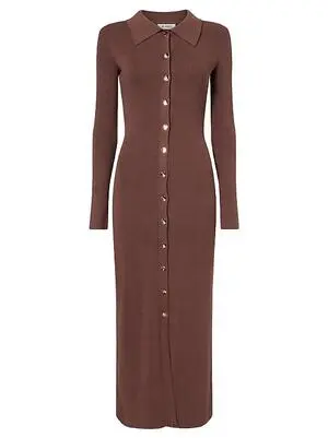 4TH & RECKLESS Taye Button-up Knitted Midi Dress - Chocolate