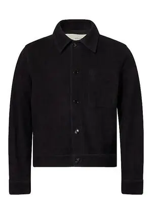 AMI Paris Suede Jacket With Embossed Logo - Noir