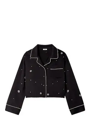 Sandro Beaded Relaxed-fit Woven Shirt - Black