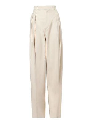Bottega Veneta Pinstripe Pleated Wool-blend Trousers - Beige/light Blue