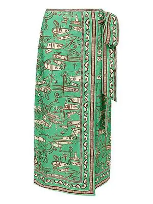 ALEMAIS Fish Sticks Linen Sarong Skirt - Green