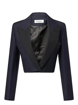 ROHE FRAMES Cropped Peak-lapel Wool Blazer - Navy
