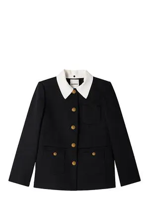 Sandro Contrast Collar Button-down Wool Jacket - Black