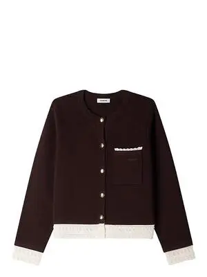 Sandro Lace-trim Wool-blend Cardigan - Brown