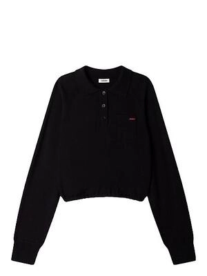Sandro Long-sleeved Branded Wool-blend Polo Shirt - Black