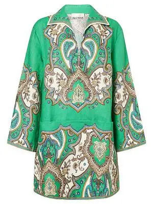 ALEMAIS Porter Printed Linen Mini Dress - Jade