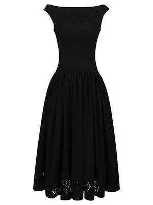 House Of Cb Boat-neck Midi Dress With Broderie Trim - Black