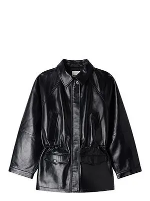 Sandro Leather Elasticated-waist Jacket - Black