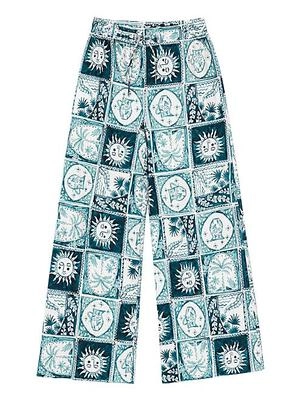 RO&ZO Zodiac Print Wide-leg Woven Trousers - Blue