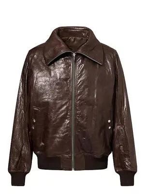 Rick Owens High-neck Leather Bomber Jacket - Grease