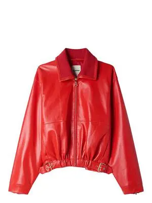 Sandro Elasticated-hem Leather Jacket - Red
