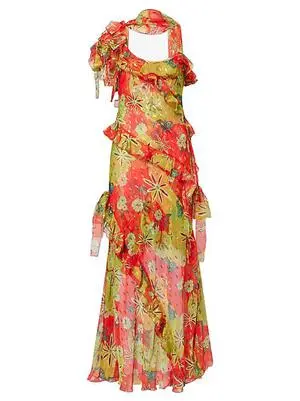 SIEDRES Monica Ruffled Floral Chiffon Maxi Dress - Multi