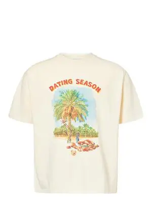 NOT BORING Dating Season Graphic-print Cotton T-shirt - Creme