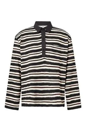 SONG FOR THE MUTE Striped Long-sleeve Cotton-knit Polo Top - Black